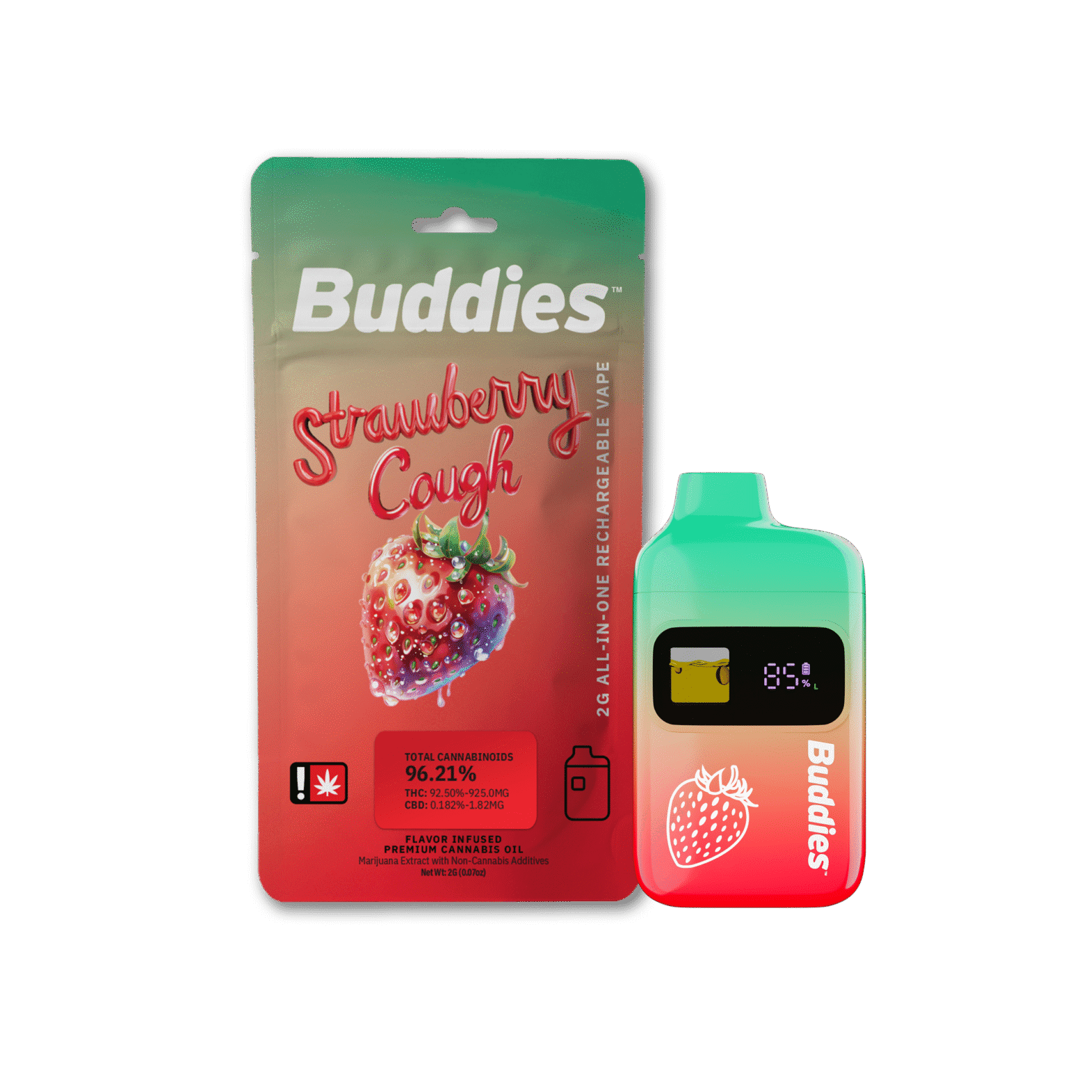 Buddies Brand 2G Flavored AIO Vape - Strawberry Cough | Green Mart ...